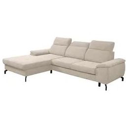 Ecksofa WERK2 "Panama L-Form" Sofas Gr. B/H/T: 275cm x 98cm x 184cm, Struktur weich, Recamiere links, Schlaffunktion, Bettkasten, verstellbare Kopfteile, beige (creme) Modernes Sofa mit Schlaffunktion, Bettkasten, Kopfteile verstellbar