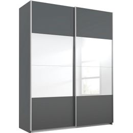 Schwebetürenschrank Rauch "Quadra" Schränke Gr. B/H/T: 181 cm x 230 cm x 62 cm, 2 St., grau (grau metallic, spiegel) mit Spiegelelementen