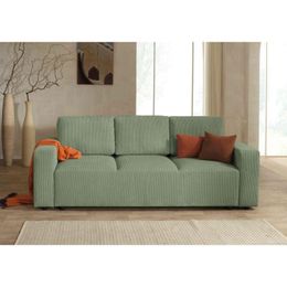 Lisa Design - Livy - 3-sitzer schlafsofa - mit bettkasten - aus cord - grün