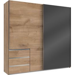 Schwebetürenschrank wimex "Level by fresh to go" Schränke Gr. B/H/T: 250 cm x 216 cm x 65 cm, 2 St., grau (plankeneichefarben, grauglas) mit Glastür