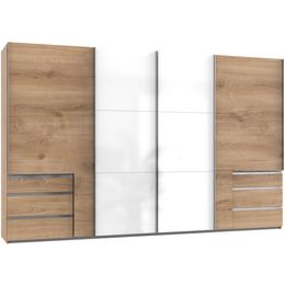 Schwebetürenschrank wimex "Level by fresh to go" Schränke Gr. B/H/T: 350 cm x 216 cm x 65 cm, 4 St., braun (plankeneichefarben, weißglas) mit Glastüren und Synchronöffnung