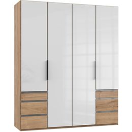 Kleiderschrank wimex "Level by fresh to go" Schränke Gr. B/H/T: 200 cm x 236 cm x 58 cm, 4 St., braun (plankeneichefarben, weißglas) Drehtürenschrank Kleiderschrank Drehtürenschränke Schränke mit vollflächigen Glastüren