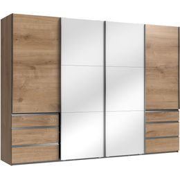 Schwebetürenschrank wimex "Level by fresh to go" Schränke Gr. B/H/T: 300 cm x 216 cm x 65 cm, 4 St., braun (plankeneichefarben, weißglas) mit Glastüren und Synchronöffnung