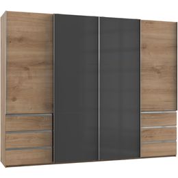 Schwebetürenschrank wimex "Level by fresh to go" Schränke Gr. B/H/T: 300 cm x 236 cm x 65 cm, 4 St., grau (plankeneichefarben, grauglas) Schranksysteme und Schrankserien mit Glastüren Synchronöffnung