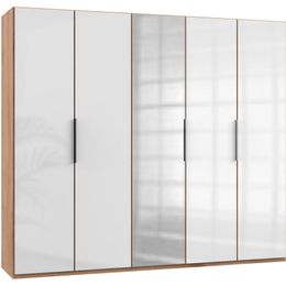 Kleiderschrank wimex "Level by fresh to go" Schränke Gr. B/H/T: 250 cm x 216 cm x 58 cm, 5 St., braun (plankeneichefarben, weißglas) Kleiderschrank Drehtürenschrank Drehtürenschränke Schränke mit Glas- und Spiegeltüren