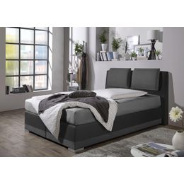 Boxspringbett Maintal, schwarz (anthrazit, schwarz), B:152cm L:212cm, Strukturstoff-Bezug 100% Polyester;Kunstleder 100% PU;Bezug der Spiegelfl&auml;che Matratzendrell aus 100% Polyester, Komplettbetten, Boxspringbett, verstellbare Kopfst&uuml;tze