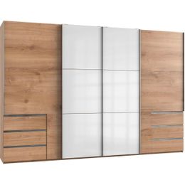 Schwebetürenschrank wimex "Level by fresh to go" Schränke Gr. B/H/T: 350 cm x 236 cm x 65 cm, 4 St., braun (plankeneichefarben, weißglas) mit Glastüren und Synchronöffnung