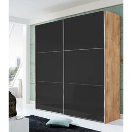 Schwebetürenschrank wimex "Level by fresh to go" Schränke Gr. B/H/T: 200 cm x 236 cm x 65 cm, 2 St., grau (plankeneichefarben, grauglas) Schranksysteme und Schrankserien mit Glastüren