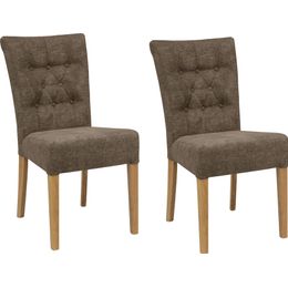 Polsterstuhl Home Affaire "Queen", braun (braun, natur), B:46cm H:93cm T:64cm, Polyester, Stühle, Esszimmerstuhl mit Knopfheftung, 2er, 4er oder 6er-Set