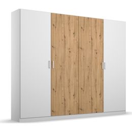 Drehtürenschrank Rauch "Miro", weiß (alpinweiß, eiche artisan), B:226cm H:210cm T:54cm, Holzwerkstoff, Schränke, 4-türig