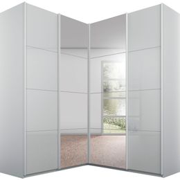 Schwebetürenschrank Rauch "Quadra" Schränke Gr. B/H/T: 181 cm x 229 cm x 187 cm, 4 St., grau (seidengrau, glas seidengrau) Eckschrank inkl. Türendämpfer, mit Glas-Spiegeltüren