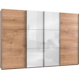 Schwebetürenschrank wimex "Level by fresh to go" Schränke Gr. B/H: 350 cm x 216 cm, 4 St., braun (plankeneichefarben, weißglas) Schranksysteme und Schrankserien mit Glastüren Synchronöffnung