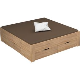 Stauraumbett Rauch "Aditio", braun (struktureichefarben hell), B:186cm H:50cm L:208cm, Betten, ohne Kopfteil, inklusive Schubkästen