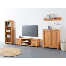 Wohnwand Home Affaire "Mette" Kastenmöbel-Sets beige (natur gebeizt, gewachst) Holz Wohnwände 1 Midischrank, Bücherregal und Lowboard ohne Wandboard