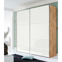 Schwebetürenschrank wimex "Level by fresh to go" Schränke Gr. B/H/T: 200 cm x 216 cm x 65 cm, 2 St., braun (plankeneichefarben, weißglas) Schranksysteme und Schrankserien mit Glastüren