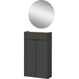 Garderoben-Set Germania "Ameca", grau, B:56cm H:200cm T:22cm, Kastenmöbel-Sets, Mehrzweckschrank und Spiegel, geringe Tiefe, ideal für schmale Flure