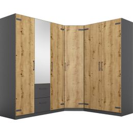 Schrank-Set Rauch "Holmes" Kastenmöbel-Sets Gr. B/H/T: 221 cm x 197 cm x 163 cm, grau (graumetallic, eiche artisan) mit Applikationen "Industrial Style"