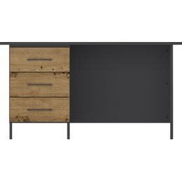 Schreibtisch Rauch "Holmes" Tische Gr. B/H/T: 140 cm x 75 cm x 50 cm, grau (graumetallic, eiche artisan) im Industrial Style mit 3 Schubkästen