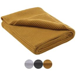 wometo - eco Kuscheldecke Strick 140x190 gelb - 60% grs zertifiziertes recyceltes Material & oeko-tex Strickdecke Kuscheldecke