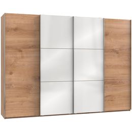 Schwebetürenschrank wimex "Level by fresh to go" Schränke Gr. B/H: 300 cm x 216 cm, 4 St., braun (plankeneichefarben, weißglas) Schranksysteme und Schrankserien mit Glastüren Synchronöffnung