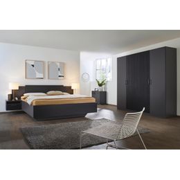 Schlafzimmer-Set Rauch "Miro" Schlafzimmermöbel-Sets Gr. H: 210 cm, ohne Matratze, B/H: 180 cm x 200 cm, grau (graumetallic, black oak) Drehtürenschrank in 2 Breiten, Bett Größen und Hängenachttische