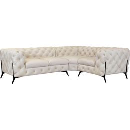 Chesterfield-Sofa LEONIQUE "Amaury L-Form", beige, B:264cm H:75cm T:204cm, Struktur (100% Polyester);Samtoptik (100% Polyester), Sofas, moderne Chersterfield-Optik, Breite 262 cm, Fußfarbe wählbar