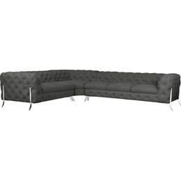 Chesterfield-Sofa LEONIQUE "Amaury L-Form", grau, B:323cm H:75cm T:264cm, Struktur (100% Polyester);Samtoptik (100% Polyester), Sofas, großes Ecksofa, Chesterfield-Optik, Breite 323 cm, Fußfarbe wählbar