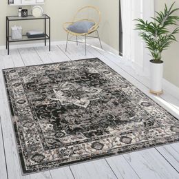 Paco Home - Teppich Wohnzimmer Kurzflor Ornamente Orient Muster Vintage Bordüre Schwarz Grau 80x300 cm