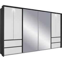 Dreh-/Schwebetürenschrank Rauch "Fulda" Schränke Gr. B/H/T: 368 cm x 214 cm x 64 cm, Passepartout mit Beleuchtung, 6 St., grau (graumetallic, weiß) Drehtürenschrank Kleiderschrank Schwebetürenschrank Schränke mit Synchronöffnung und inkl. Passepartout