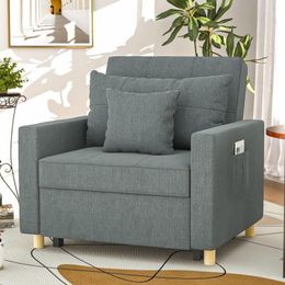 Schlafsessel, 3-in-1 Schlaferstuhl Ausziehbar Etten Schlafsofa mit Seitentasche und Regulierbarer Rückenlehne für Erwachsene Sofa Schwarzgrau