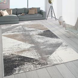 Paco Home - Teppich Wohnzimmer Kurzflor Vintage Design Abstraktes Muster Pastell Grau Beige 240x340 cm