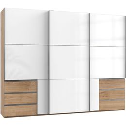 Schwebetürenschrank wimex "Level by fresh to go" Schränke Gr. B/H/T: 300 cm x 236 cm x 65 cm, 3 St., braun (plankeneichefarben, weißglas) mit Glastüren