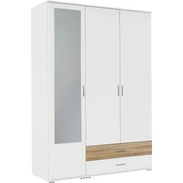 Kleiderschrank Rauch "Noosa" Schränke Gr. B/H/T: 127 cm x 188 cm x 52 cm, 3 St., weiß (weiß, struktureichefarben hell) mit Spiegel und Schubkästen