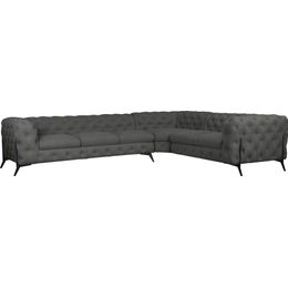 Chesterfield-Sofa LEONIQUE "Amaury L-Form", grau, B:323cm H:75cm T:264cm, Struktur (100% Polyester);Samtoptik (100% Polyester), Sofas, großes Ecksofa, Chesterfield-Optik, Breite 323 cm, Fußfarbe wählbar