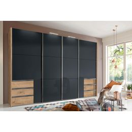 Schwebetürenschrank wimex "Level by fresh to go" Schränke Gr. B/H: 350 cm x 236 cm, 4 St., grau (plankeneichefarben, grauglas) mit Glastüren und Synchronöffnung