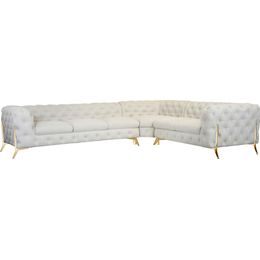 Chesterfield-Sofa LEONIQUE "Amaury L-Form", beige, B:323cm H:75cm T:264cm, Struktur (100% Polyester);Samtoptik (100% Polyester), Sofas, großes Ecksofa, Chesterfield-Optik, Breite 323 cm, Fußfarbe wählbar