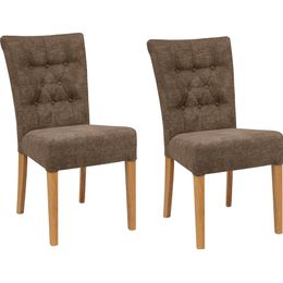 Polsterstuhl Home Affaire "Queen", braun (braun, natur), B:46cm H:93cm T:64cm, Polyester, Stühle, Esszimmerstuhl mit Knopfheftung, 2er, 4er oder 6er-Set