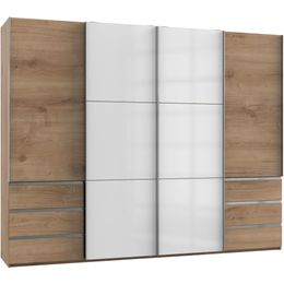 Schwebetürenschrank wimex "Level by fresh to go" Schränke Gr. B/H/T: 300 cm x 236 cm x 65 cm, 4 St., braun (plankeneichefarben, weißglas) mit Glastüren und Synchronöffnung