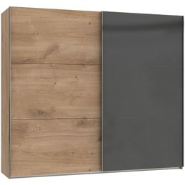 Schwebetürenschrank wimex "Level by fresh to go" Schränke Gr. B/H/T: 250 cm x 216 cm x 65 cm, 2 St., grau (plankeneichefarben, grauglas) Schranksysteme und Schrankserien mit jeweils einer Glastür