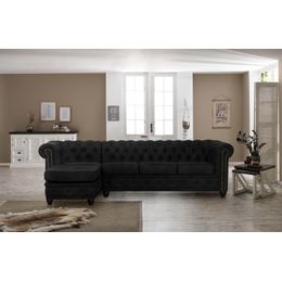Chesterfield-Sofa Home Affaire "Rysum L-Form", grau (anthrazit), B:255cm H:72cm T:171cm, Luxus-Microfaser Lederoptik (100% Polyester);Kunstleder, Sofas, Chesterfield-Optik mit Ottomanen-Abschluß