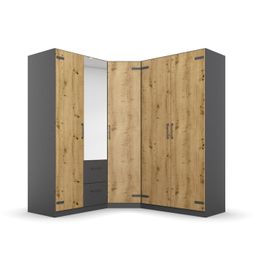 Schrank-Set Rauch "Holmes" Kastenmöbel-Sets Gr. B/H/T: 176 cm x 197 cm x 176 cm, grau (graumetallic, eiche artisan) Schranksysteme und Schrankserien mit Applikationen "Industrial Style"