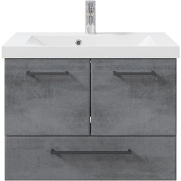 Badmöbel-Set SAPHIR "Quickset 945 Mineralmarmor-Waschtisch mit Unterschrank, 74 cm breit", grau (oxid dunkelgrau quer), Kastenmöbel-Sets, Waschplatz, 2 Türen, 1 Schublade, inkl. Türdämpfer, Waschtisch Set