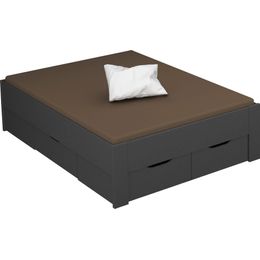 Stauraumbett Rauch "Aditio", grau (graumetallic), B:146cm H:50cm L:208cm, Betten, ohne Kopfteil, inklusive Schubkästen