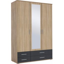 Kleiderschrank Rauch "Rasa" Schränke Gr. B/H/T: 127 cm x 188 cm x 52 cm, mit Spiegel, 3 St., beige (struktureichefarben hell, graumetallic) wahlweise mit oder ohne Spiegel