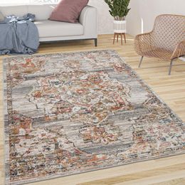 Paco Home - Teppich Wohnzimmer Kurzflor Vintage Pastell Orient Muster Mit Bordüre Grau Braun 120x170 cm