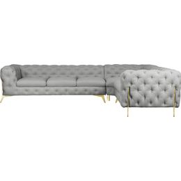 Chesterfield-Sofa LEONIQUE "Amaury L-Form", silber, B:323cm H:75cm T:264cm, Struktur (100% Polyester);Samtoptik (100% Polyester), Sofas, großes Ecksofa, Chesterfield-Optik, Breite 323 cm, Fußfarbe wählbar