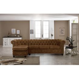 Chesterfield-Sofa Home Affaire "Rysum L-Form", braun (cognac), B:255cm H:72cm T:171cm, Luxus-Microfaser Lederoptik (100% Polyester);Kunstleder, Sofas, Chesterfield-Optik mit Ottomanen-Abschluß
