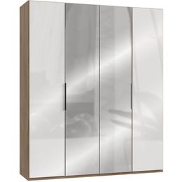 Kleiderschrank wimex "Level by fresh to go" Schränke Gr. B/H/T: 200 cm x 236 cm x 58 cm, 4 St., braun (plankeneichefarben, weißglas) Kleiderschrank Drehtürenschrank Drehtürenschränke Schränke mit Glas- und Spiegeltüren