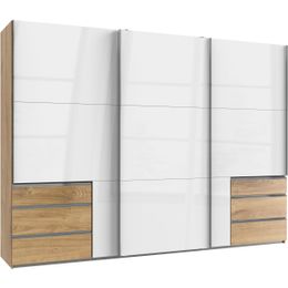 Schwebetürenschrank wimex "Level by fresh to go" Schränke Gr. B/H/T: 300 cm x 216 cm x 65 cm, 3 St., braun (plankeneichefarben, weißglas) Schranksysteme und Schrankserien mit Glastüren