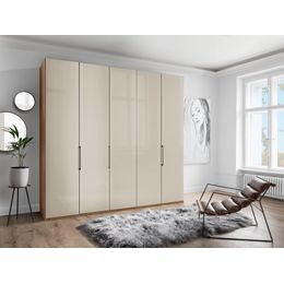 Drehtürenschrank Wiemann "Monaco, Made in Germany, höhenverstellbare Inneneinteilung" Schränke Gr. B/H/T: 246,3 cm x 236 cm x 58 cm, 5 St., braun (bianco, eiche, nachbildung, glas champagner) mit edler Glasfront und hochwertigen Beschläge inkl. Türdämpfung